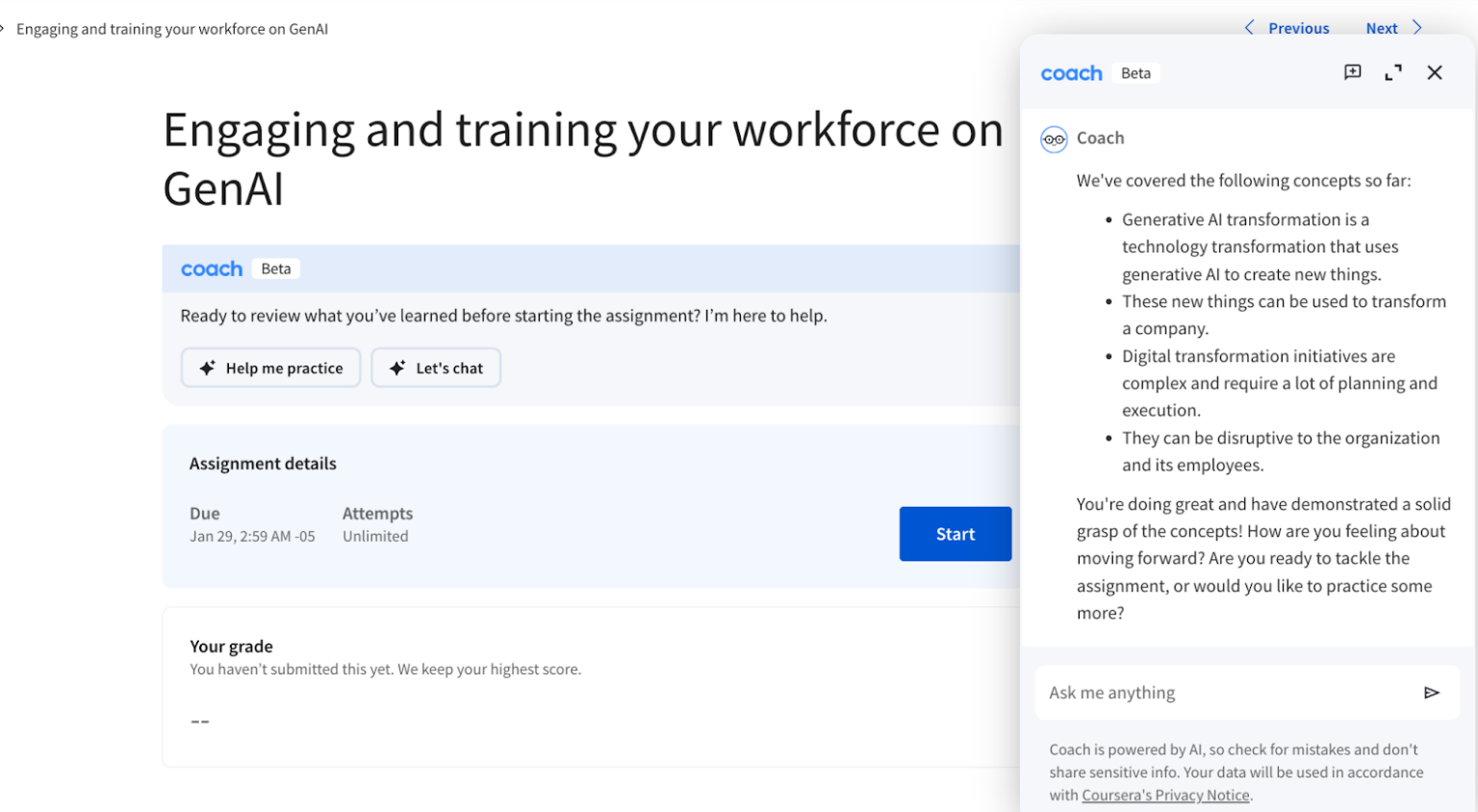 Coursera Coach: Leveraging GenAI to Empower Learners - Coursera Blog